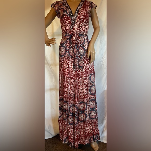 Gypsy | Dresses | Gypsy Wrap Maxi Dress Plunging Neckline Size Large ...